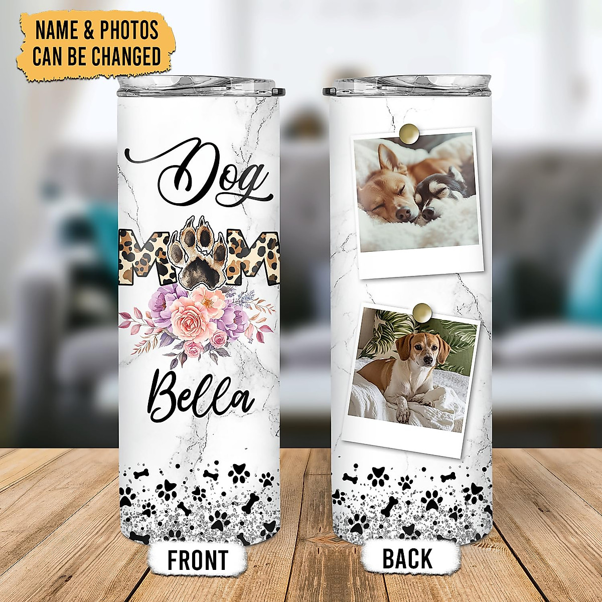 Hyturtle Personalized Dog Mom 20oz Tumbler with Lid Gifts for Dog Lovers, Mother's Day Cup Gift For Women, Best Birthday Gift Ideas for Fur Mama Custom Name Photo Stainless Steel Travel Skinny Cup