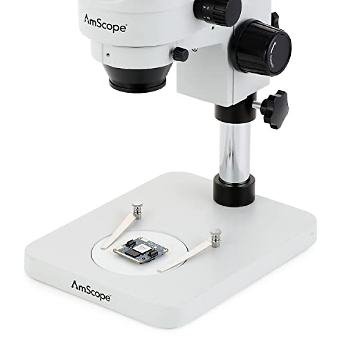 AmScope SM-1BSX-64S Professional Binocular Stereo Zoom Microscope, WH10x Eyepieces, 3.5X-45X Magnification, 0.7X-4.5X Zoom Objective, 64-Bulb LED Ring Light, Pillar Stand, Includes 0.5x Barlow Lens