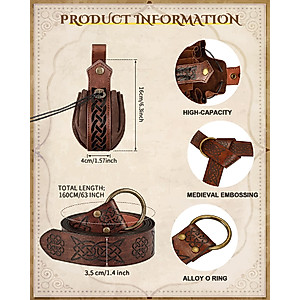 Jiuguva Women's Renaissance Corset Waist Belt Medieval Viking Belt Medieval Leather Belt Pouch Costume Accessories