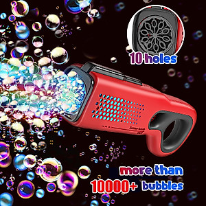 EagleStone 2 Bubble Gun Machine for Kids, Light Up Bubble Blower for Toddlers w/ 4 Refill Solution,20 Concentrates, 10 Holes Automatic Bubble Maker for Bubble Blaster Christmas Outdoor Party Toys