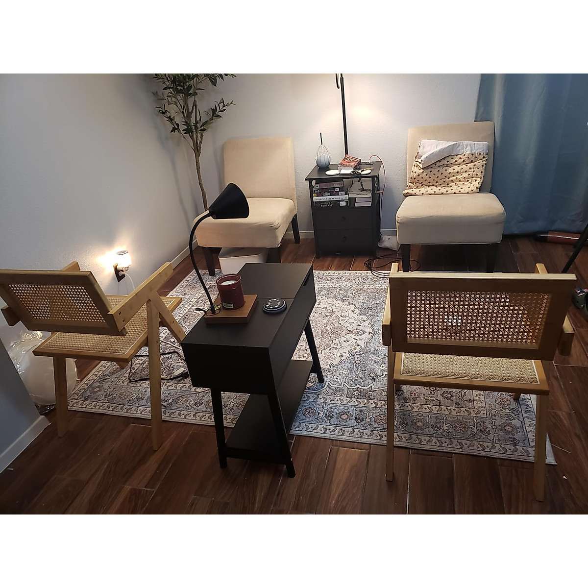 Furlide Rattan Dining Chairs Set of 2, Modern Mid Century Accent Chairs, Comfy Armchairs, Outdoor Rattan Chairs with Armrest for Bedroom Living Room Reading Room Dining Kitchen