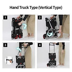 Transform Hand Truck by ROTIHOMESYS, Folding Portable Flatbed Hand Cart Trolley, Utility Dolly Cart, Foldable for Easy Storage and Low Noise Swivel Wheels with 330lb Weight Capacity (Black)