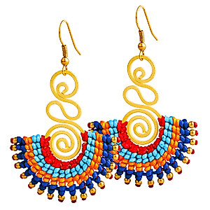 Boho Dangling Earrings for Women and Teen Girls - Handmade Cute Jewelry for a Trendy or Hippie Look, Mexican Fun Earrings for Green, Blue, Black or Red Outfits, Gold Earrings, Gift