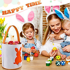 Honeydak 6 Pcs Canvas Easter Bunny Baskets for Kids Easter Basket Bulk Canvas Tote Bunny Basket Egg Hunt Bags Printed Fluffy Tails Carry Bucket Cloth Tote Easter Gift Bags Party Decorations Favors