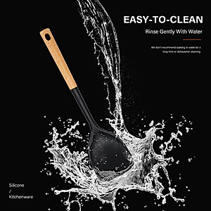 Kitchen Utensils Set, Hvygss Black Silicone Cooking Utensils Set with Wooden Handle Heat Resistant Large Silicone Utensil Set Spoons Spatula Set