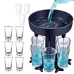 XBrand 6 Shot Glass Dispenser and Holder(Including 6 Glasses),Bar Shot Dispenser,Cocktail Dispenser,Multiple 6 Shot Dispenser For Filling Liquids,Carrier Liquor Dispenser Drinking Tool (Gray)