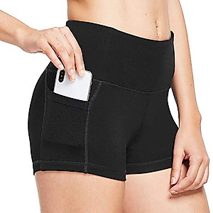 FONMA Women High Waist Shorts Yoga Pants Side Cell Phone Pockets Sports Leggings Pants Black