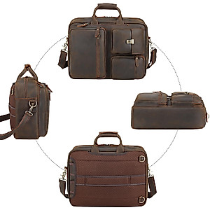 TIDING Men's 15.6 Inch Leather Convertible Backpack Large Capacity Laptop Briefcase Messenger Bag(Updated Version)
