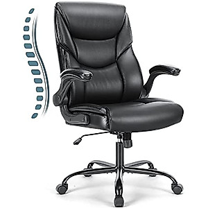 Office Chair - Ergonomic High Back Desk Chairs, Heavy Duty Task Chair with Flip-up Arms, PU Leather, Adjustable Swivel Rolling Chair with Wheels, Black