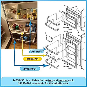 240534701 & 240534901 Refrigerator Shelf Retainer Bar Compatible with Frigidaire, Kenmore Refrigerator Door Shelf Parts,Replaces PS734936 AP3214631 948952 AP3214630 PS734935 948954 AH734935 EA734935