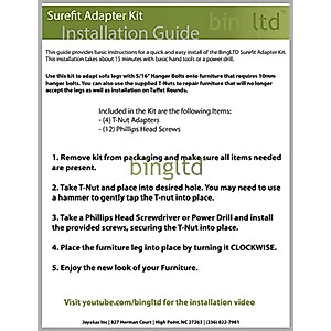 BingLTD - Sure fit Sofa Leg Adapter Kit - Hanger Bolt Alter from 10 MM to 5/16" - Set of 4