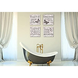 Butterfly Wall Art 4 Pcs Inspirational Quotes Love Dream Faith Believe Grey Butterfly Framed Pictures Wall Decor Butterfly Art Wall Decor Faith Canvas Wall Art for Bathroom Bedroom