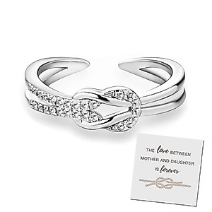 To My Daughter Ring the Love Between Mother and Daughter is Forever Ring My Best Friend Square Knot Rings Adjustable CZ Diamond Ring with Message Card Gifts Jewelry for Women