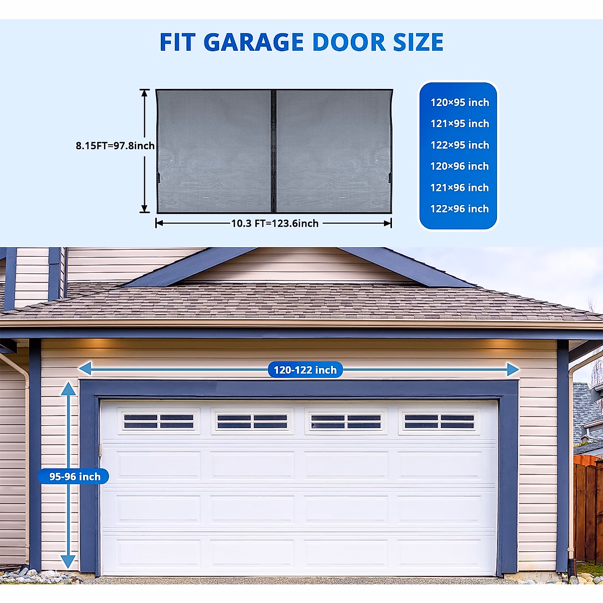 Garage Door Screen For 1 Car 10x8FT, Magnetic Screen Garage with Retractable Fiberglass Mesh and Heavy Duty Weighted Bottom, Easy Assembly & Pass, Hands Free Screen Door w/ 40 Magnets for Garage/Patio