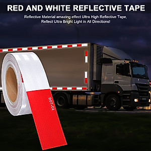Harciety Reflective Safety Tape 2In x 32Ft, DOT-C2 Red/White Reflector Strip Outdoor for Trailers Cars Trucks High Visibility Conspicuity Tape
