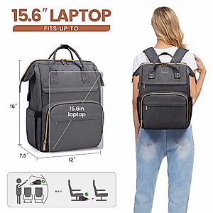 LOVEVOOK Laptop Backpack for Women,15.6 Inch Professional Womens Travel Backpack Purse Computer Laptop Bag Nurse Teacher Backpack,Waterproof College Work Bag Carry on Back Pack with USB Port,Dark Grey