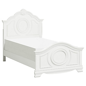 Benjara BM295825 Lilya Traditional Bead Molding & Shell Motif Bed Crisp White - Full Size