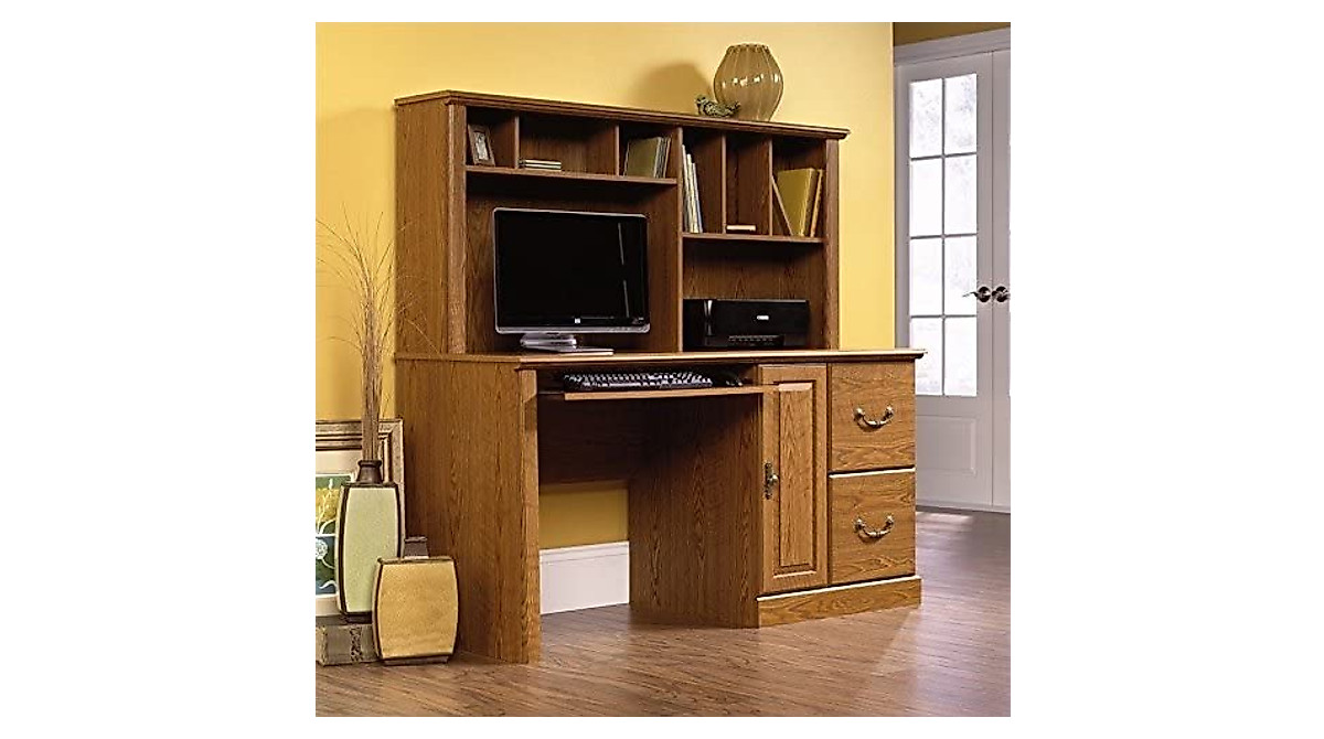 Sauder Orchard Hills Desk with Hutch - Carolina Oak