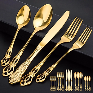 20 Piece Silverware Set Service for 4,Premium Stainless Steel Flatware Set,Mirror Polished Cutlery Utensil Set,Durable Home Kitchen Eating Tableware Set (Golden)