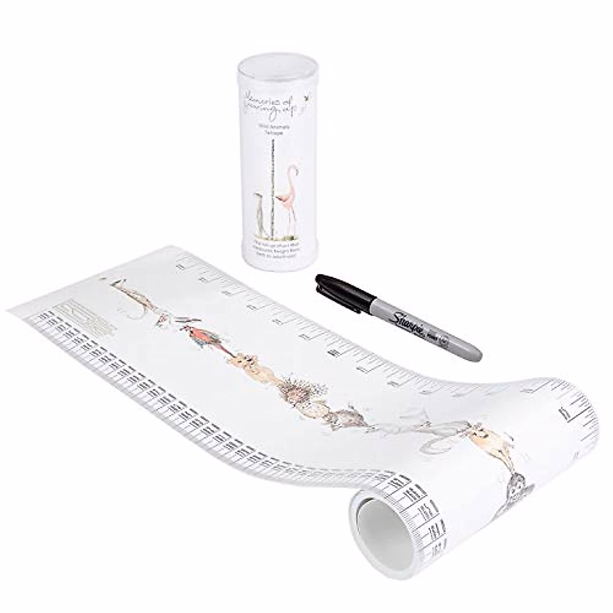 TALLTAPE - Portable Roll-up Height Chart Plus 1 Sharpie Marker Pen to Measure Children Growth from Birth, Choice of 10 Designs, a Memento for Life (Luxury Wild Animal, Large Talltape)