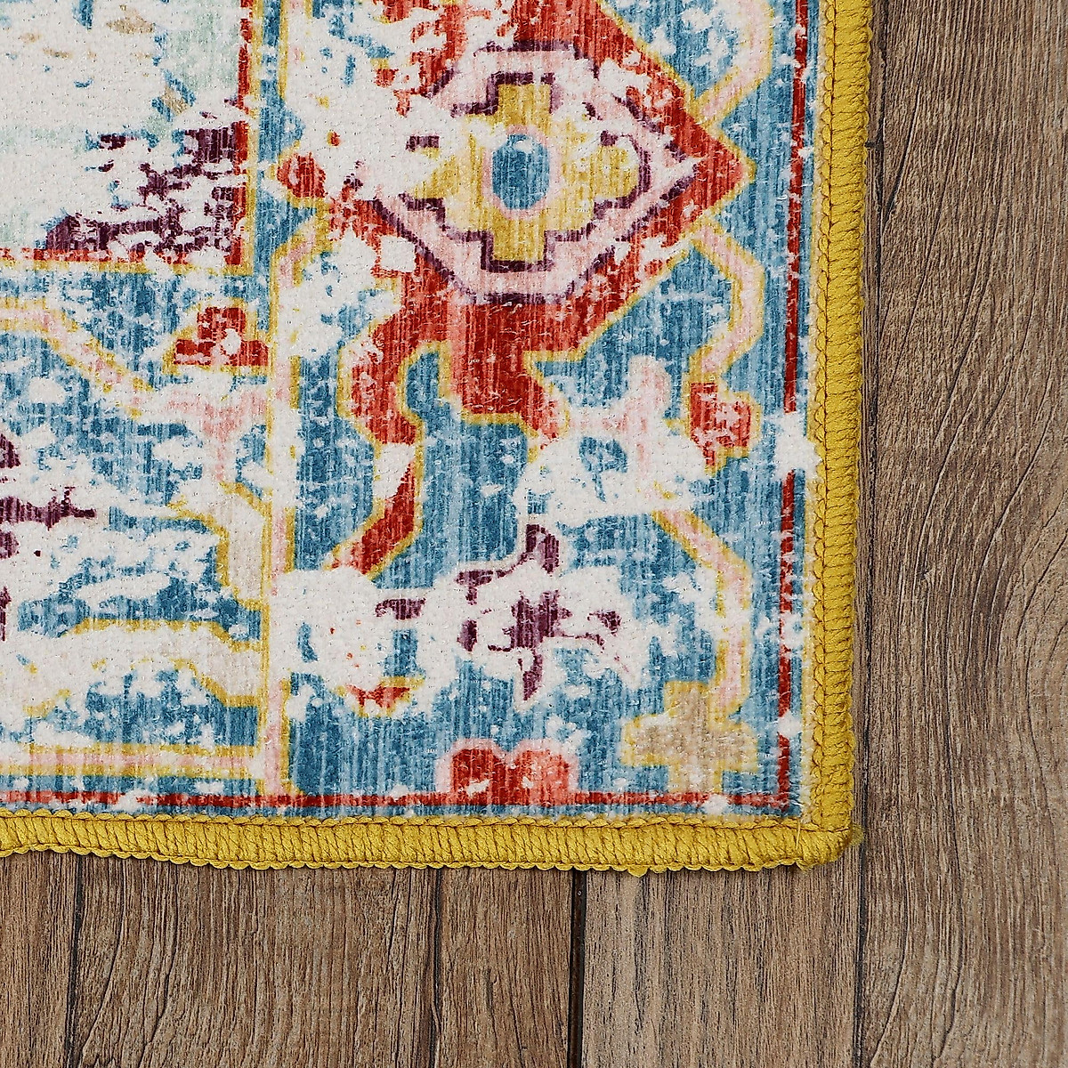 Kaspene Home - Machine Washable Thin Area Rug for Dining Room, Bedroom, and Living Room - Oriental Vintage Blue and Red Rug - Stain and Water-Resistant - Non-Slip - Pet and Kid Friendly, 5x8