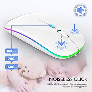 Neises LED Wireless Mouse,Wireless Mouse for MacBook Air/MacBook Pro/Mac/Laptop/MacBook/iPad,Bluetooth Mouse for MacBook Air/Pro/Mac/ipad/ipad pro/OS 13 and Above (White)