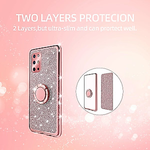 KuDiNi Oneplus 8T Case, Glitter Rose Crystal Soft Clear TPU Protective Cover with Kickstand for Oneplus 8T (2020)