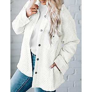 ZESICA Women's Casual Long Sleeve Button Down Loose Lightweight Shacket Shirt Jacket Coat Outerwear with Pockets,White,Medium