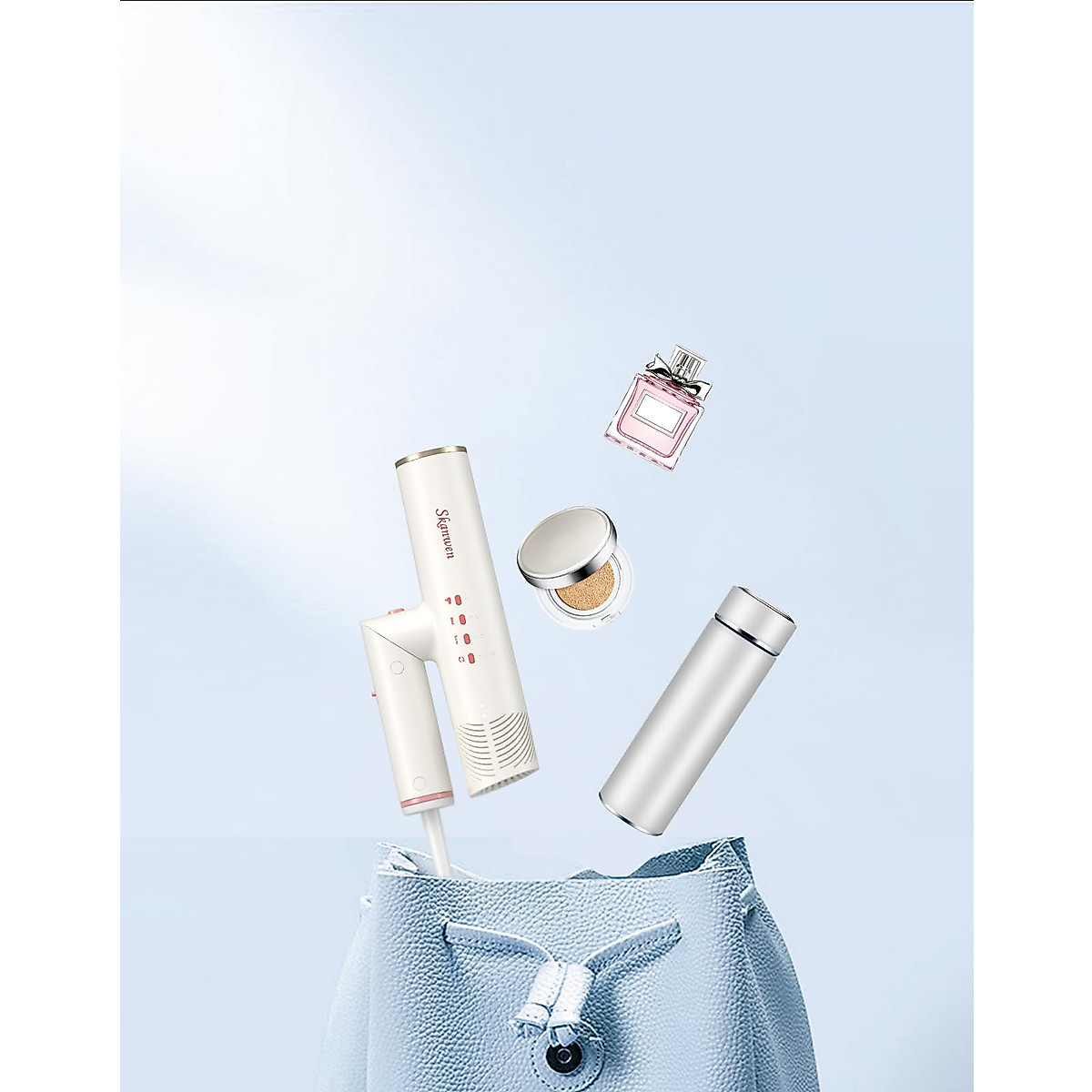 SKANWEN Hair Dryer with Diffuser, Folding Handle Ionic Blow Dryer with 110,000 RPM Brushless Motor | Fast Drying, Low Noise, Lightweight Design, Perfect for Women Curly Hair, Pearl White