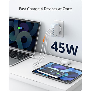 LENCENT 45W Multiple USB Wall Charger, International Cell Phone Charger with 2 PD Type-C+2 USB, Fast Charger Block for All iPad iPhone 15 14 13 12 Pro Max Pixel Note Galaxy, USA/UK/EU/AUS