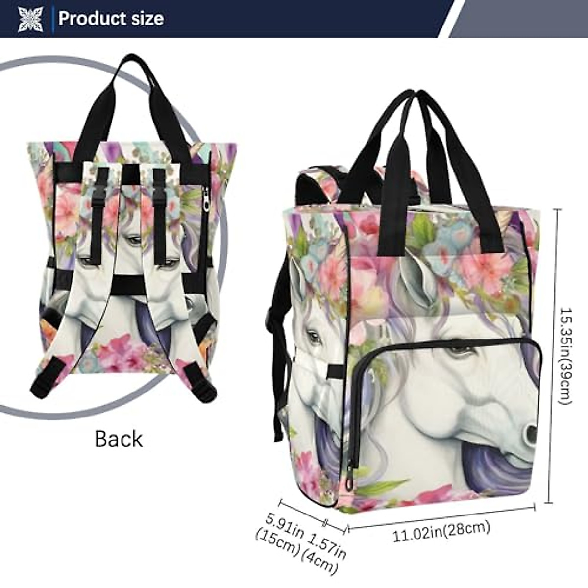 xigua Flower Unicorn Diaper Bag Backpack Multi Function Baby Changing Bags Waterproof Large Capacity Travel Back Pack for Mom Dad