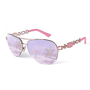 FONHCOO Aviator Sunglasses for Women Pink Mirrored Lens UV Protection Round Metal Frame Vintage Eyewear