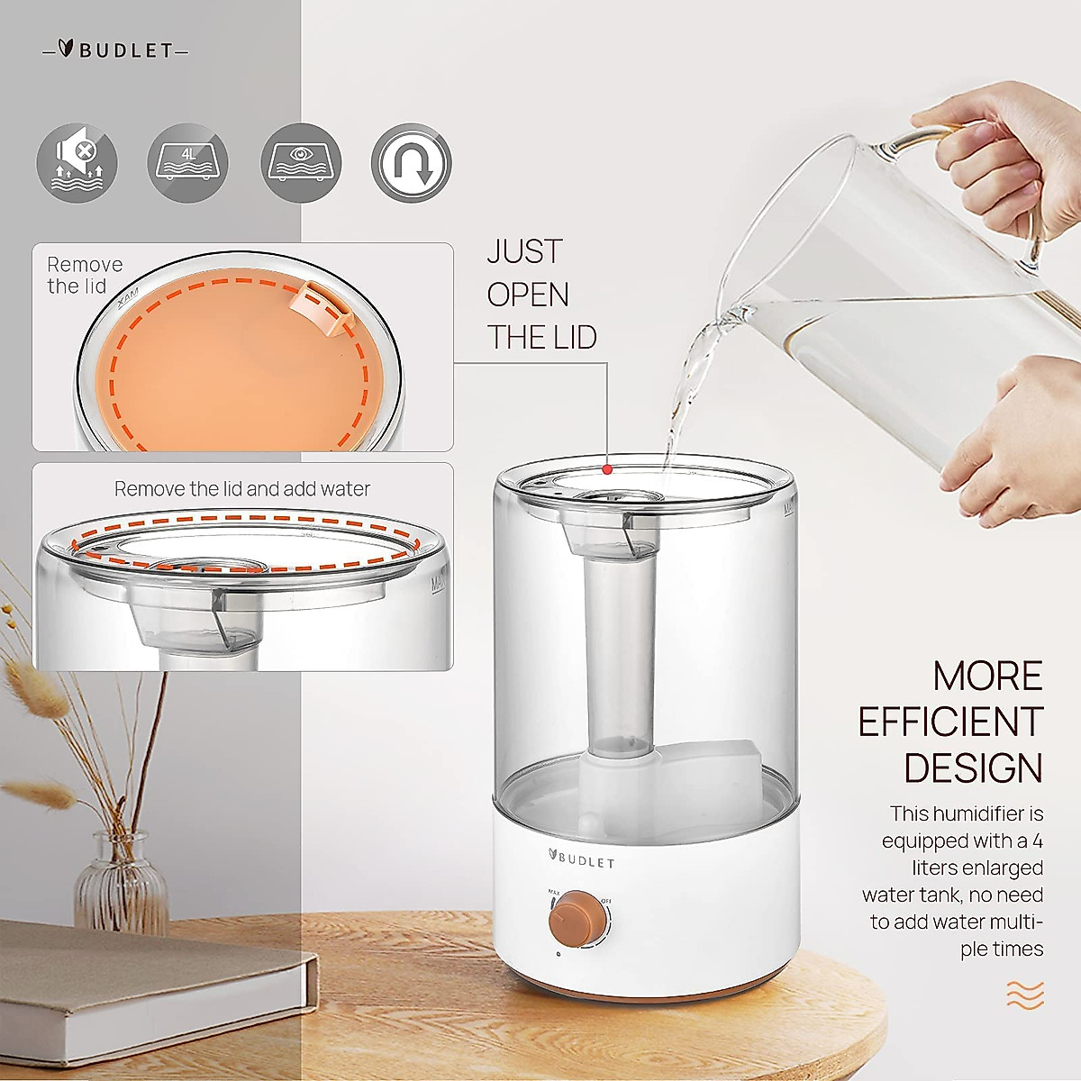 Cool Mist Humidifier,Quiet Ultrasonic Air Humidifiers for Bedroom & Large room - Top Fill Cool Mist Humidifiers for Plant, Auto-Shut Off, Humidifiers for Babies Nursery & Whole House (4.2L Water Tank)