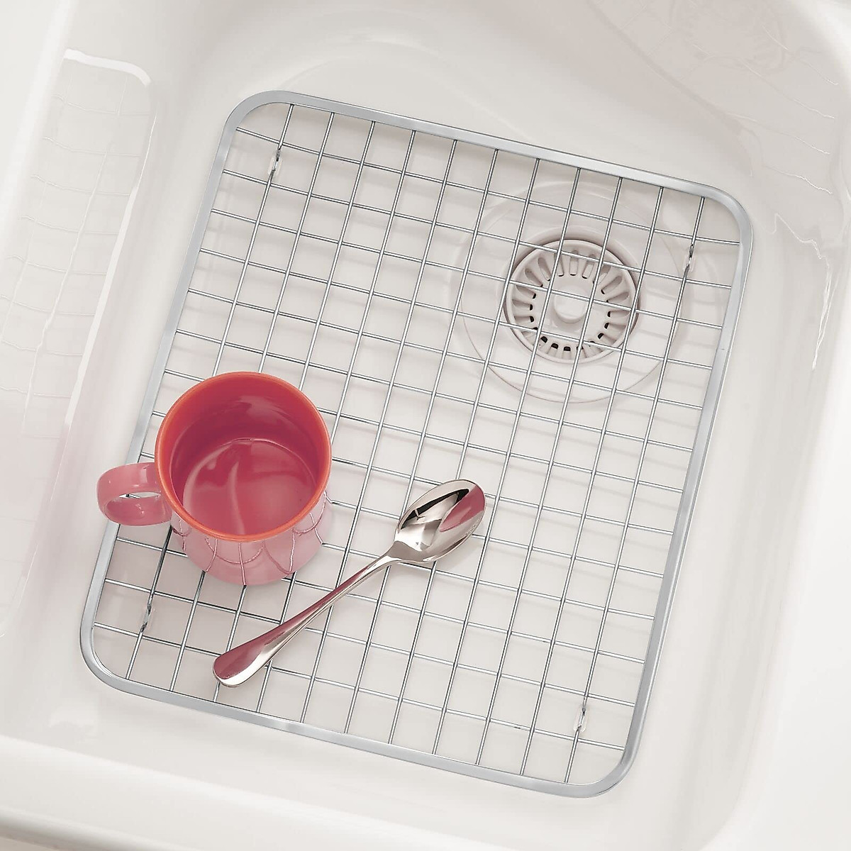 mDesign Modern Metal Wire Protective Kitchen Sink Raised Drying Mat/Grid for Countertop - Dry Dishes, Cups, Plates, Mugs - Easy to Clean - Unity Collection - 2 Pack - Chrome