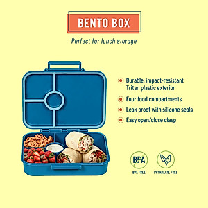 Wildkin Kids Bento Box for Boys and Girls, Features 4 Compartments, Leak Proof with Close Clasp Design, Perfect for School & Travel Bento for Kids (Trains, Planes, and Trucks)