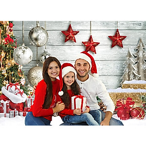 CHAIYA 7X5FT Christmas Backdrop White Wood Floor Photography Backdrop Winter Snow Christmas Balls Xmas Tree Gift Family Party Photo Background New Year Party Decoration Backdrops CY194