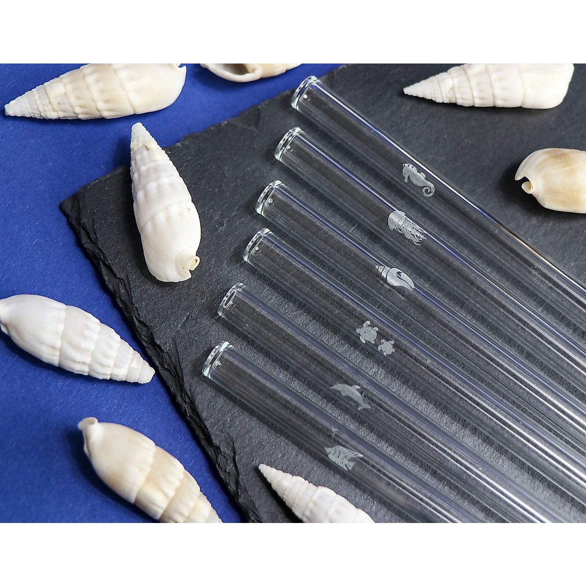 HALM Glass Straws - Sea Life Charity Edition - 6x 8 inch Reusable Drinking Straws with Ocean Animals - Cute Design - Dishwasher Safe - Eco-Friendly - Perfect for Smoothies - Made in Germany