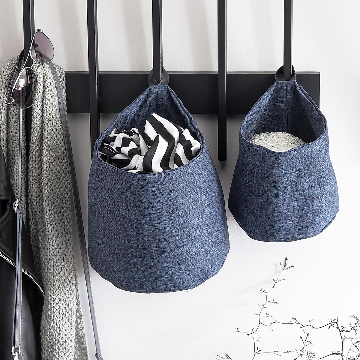 Bigso Box of Sweden Soft Hang Around Hanging Storage Basket Small | For Organizing Everyday Necessities | Collapsible Wall Hanging Storage Basket for Closets | 6.7" x 6.7" | Small | Navy