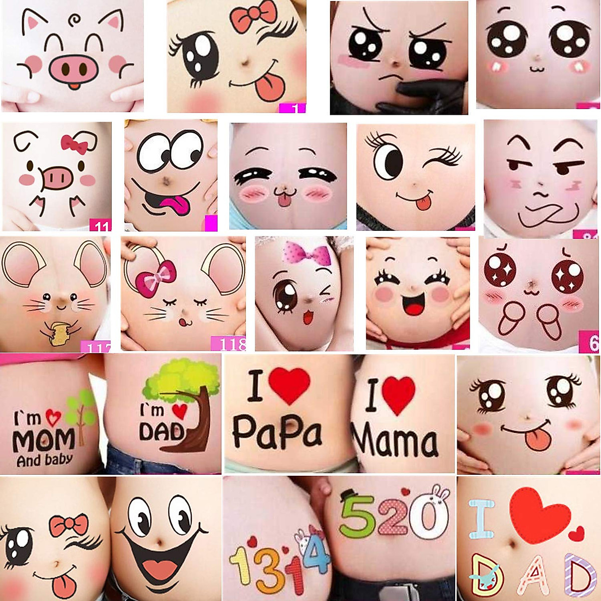 24 Pack Funny Facial Expressions Stickers Pregnant Babies Bump Belly Stickers for Pregnant Women Photography Props