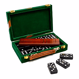 Bello Games New York, Inc. Fashion Avenue Double Six Designer Black Dominoes Professional Jumbo Size Tournament Set with Spinners and Score Board