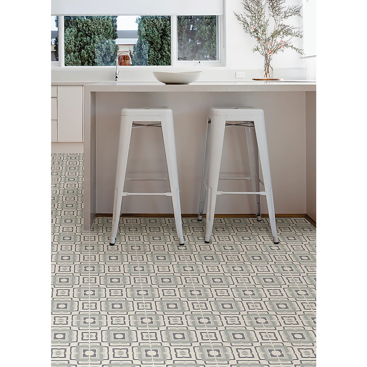 FloorPops 12-in by 12-in Teal Posey Vinyl Peel & Stick Floor Tiles (10 Tiles), (10 sq.ft./carton)