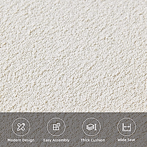 GlasFlength Teddy Fabric Curved, 101" Mid Century Modern Half Moon Sectional Cloud Luxury 4-Seat Sofa Couch with 4 Throw Pillows for Living Room Apartment, Bedroom, Office, withe