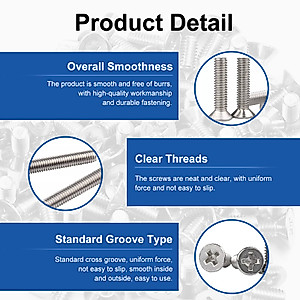 MroMax 100Pcs M3-0.5x16mm Phillips Flat Head Countersunk Machine Screws 304 Stainless Steel Cross Recessed Countersunk Head Bolt Fully Threaded Metric Bolts Fasteners Silver
