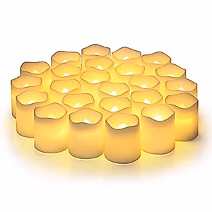 SHYMERY Flameless Votive Candles,Flameless Flickering Electric Fake Candle,24 Pack 200+Hour Battery Operated LED Tea Lights in Warm White for Wedding,Table,Festival,Halloween,Christmas Decorations