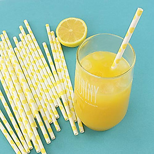 IPALMAY Lemon Patterned Drinking Paper Straws, Disposable Biodegradable, 7.75 Inches, Pack of 100 (Lemon)