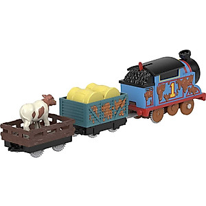 Thomas & Friends Motorized Toy Train Muddy Thomas Engine with Cargo Cars & Cow for Preschool Pretend Play Kids Ages 3+ Years