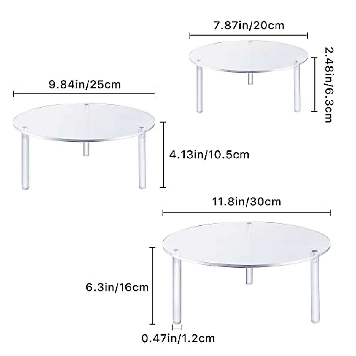 Supkiir Acrylic Cake Stand, 3Pcs Round Clear 3 Tier Cupcake Stand Cake Holder for Cupcake Dessert Cake Pizza