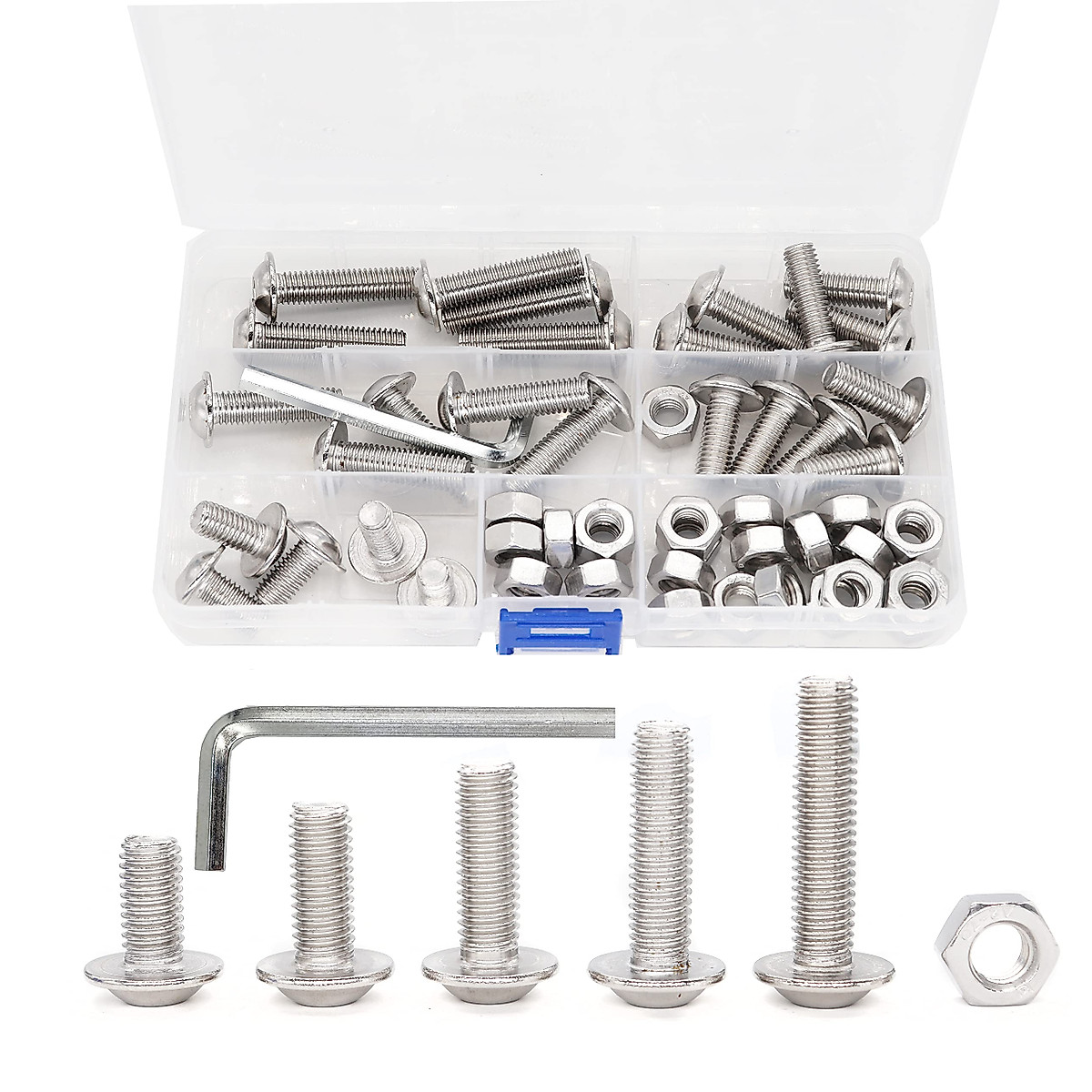 binifiMux 50pcs M8-1.25 x 15mm/ 20mm/ 25mm/ 30mm/ 35mm Flanged Hex Button Head Socket Cap Screws, 304 Stainless Steel / 18-8, Plain Finish, Full Thread