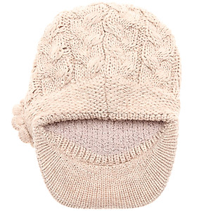 MIRMARU Women’s Knitted Newsboy Hat Double Layer Visor Beanie Cap with Soft Warm Fleece Lining(Cable Knit with Flower-Oatmeal)