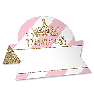 Big Dot of Happiness Little Princess Crown - Pink and Gold Princess Baby Shower or Birthday Party Tent Buffet Card - Table Setting Name Place Cards - Set of 24